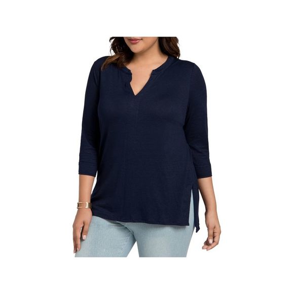Lysse | Tops | Lysse Womens Navy Stretch Cuffed Sleeve Split Tunic Top Plus X | Poshmark